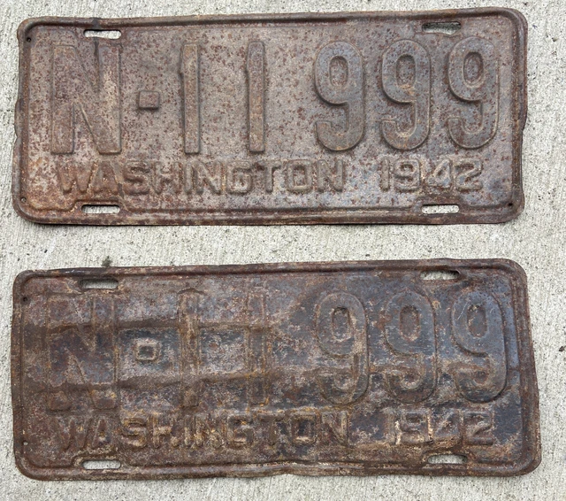 VINTAGE ANTIQUE 1942 Washington License Plates Pair Rusty cool N -11 ...