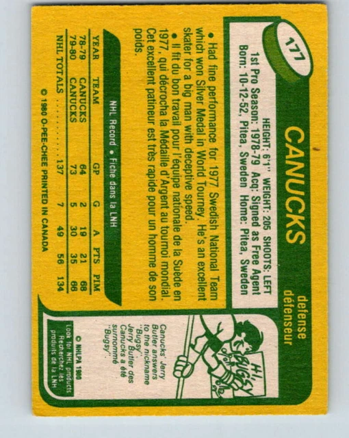 1980-81 O-PEE-CHEE #177 Lars Lindgren RC recrue Vancouver Canucks ...