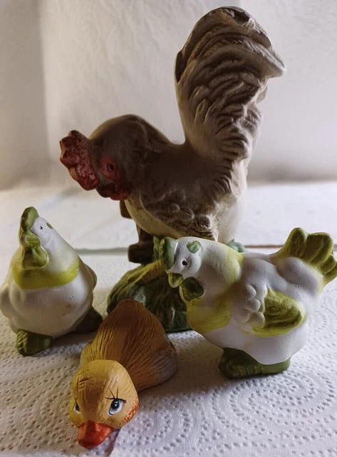 EIN HAHN, ZWEI Hühner und eine Ente aus Terracotta/Ton, Deko EUR 15,55 ...