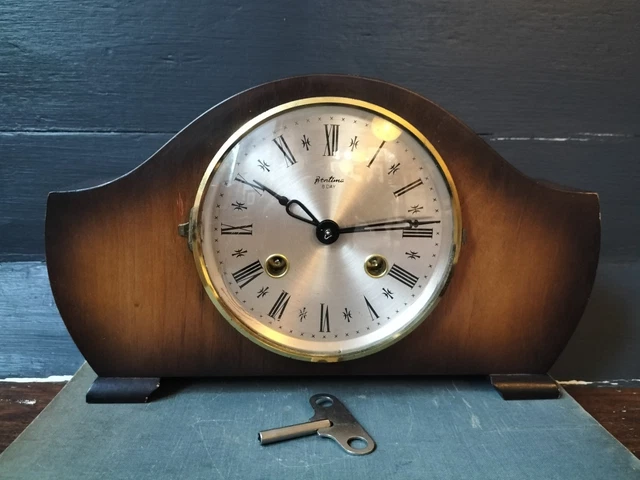 VINTAGE ART DECO BENTIMA Mantel Clock,Floating Balance,3 Gong Bars,Key ...