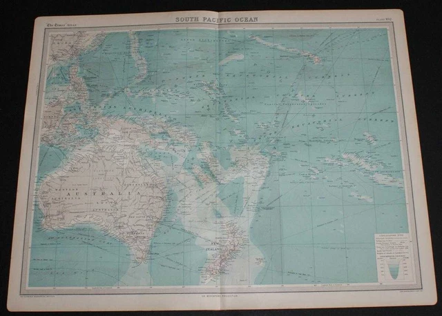 MAP OF SOUTH Pacific Ocean from 1920 Times Atlas (Plate 102) Australia ...