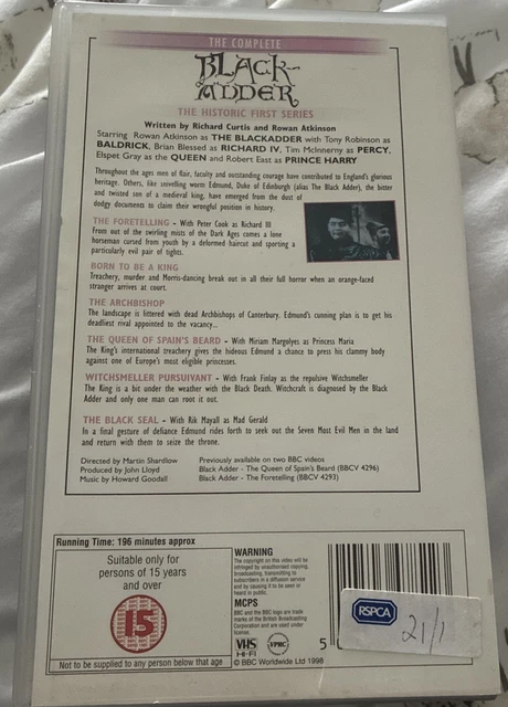 *BLACKADDER COMPLETE HISTORIC First Series* Rowan Atkinson-PAL VHS ...