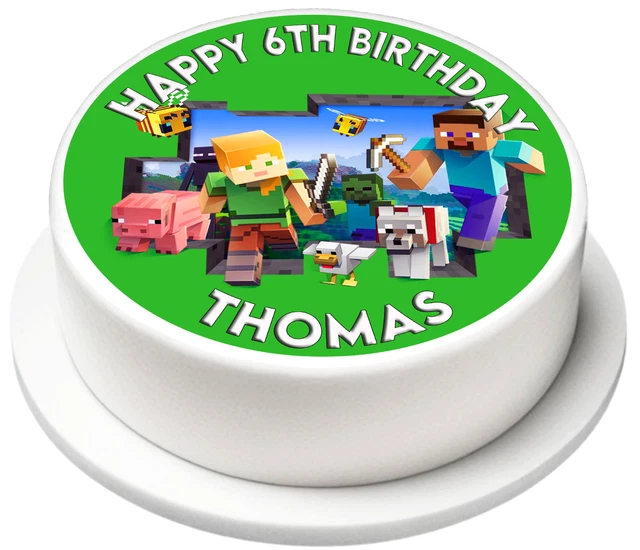 MINECRAFT PERSONALISED EDIBLE CAKE TOPPER - ROUND - WAFER/ICING - 4" to ...