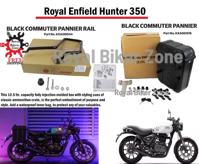 ROYAL ENFIELD HUNTER 350 BLACK "Commuter Pannier Box" With "Mount Rail ...
