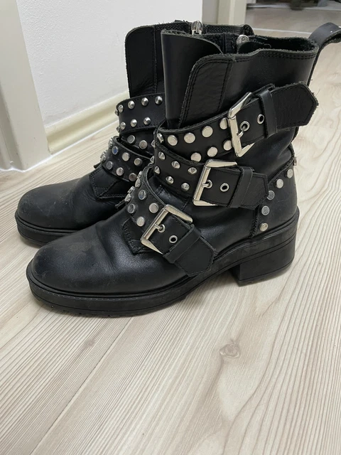 BOTTES BOTTES ZARA cuir femmes noir rivets EUR 10,00 - PicClick FR
