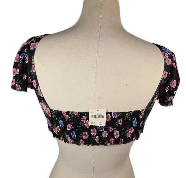 ANTHROPOLOGY LYREBIRD BLACK Floral Printed Mesh Bra Top Size Small NWT ...