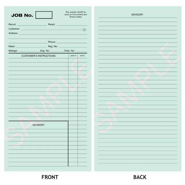 GARAGE WORKSHOP REPAIR JOB CARDS - WORKS CARDS - JOB SHEET Blue Card £ ...