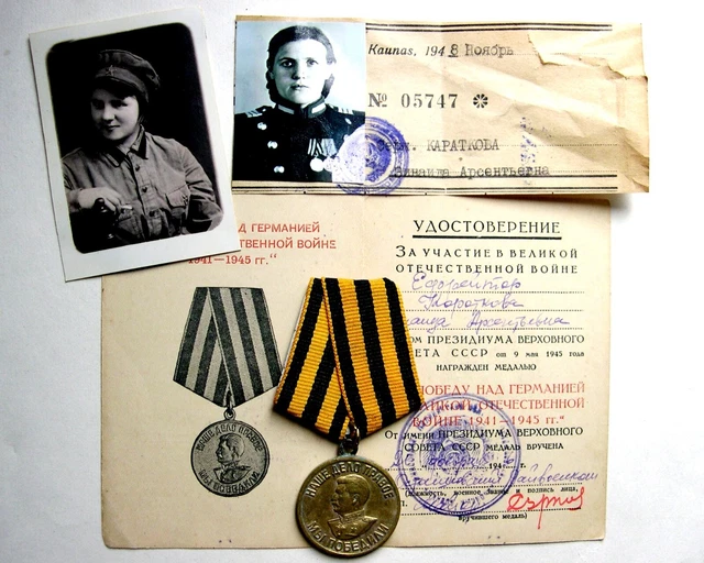 SOVIET RARE WW2 medal FOR THE VICTORY OVER GERMANY ( woman )+ document ...