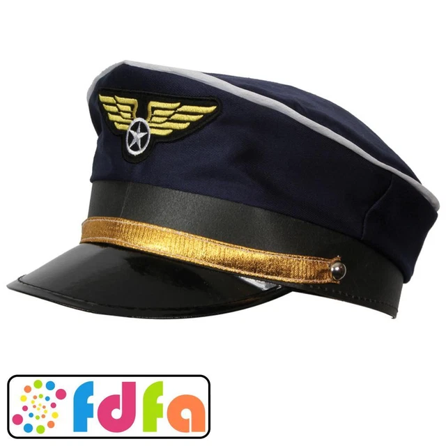 WICKED AIRLINE BLACK Pilot Captain Hat Cap Adults Mens Fancy Dress £5. ...