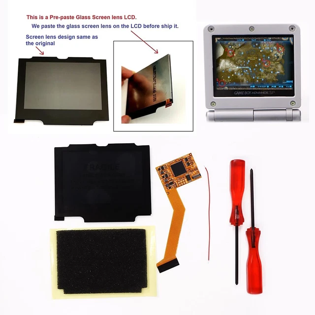 GAMEBOY GBA ADVANCE SP V2 IPS LCD Kit 10Level Backlight Display W/Pre ...