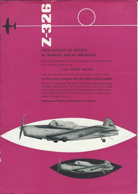 AIRCRAFT DATA SHEET Omnipol Czechoslovakia Z 326 Trener Master Brochure ...