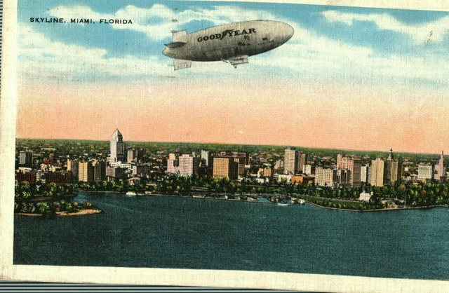 VINTAGE (1936) GOODYEAR Blimp over Miami, Florida Coastal Skyline ...