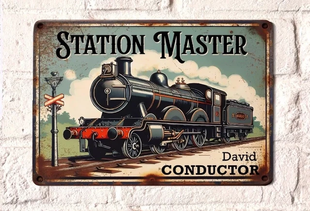 PERSONALISED RAILWAY TRAIN Sign Vintage Door Wall Plaque Retro Name Tin ...