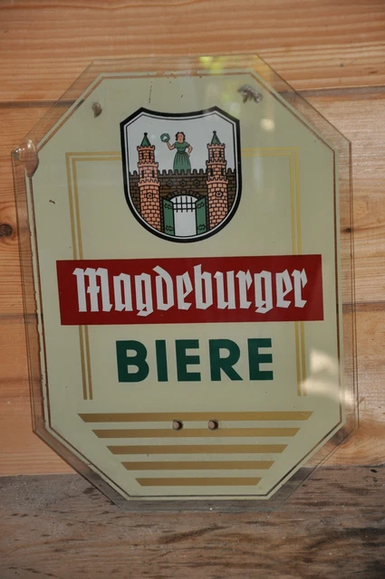 ALTES BRAUEREISCHILD/GLASSCHILD DDR,MAGDEBURGER Biere,Reklameschild ...