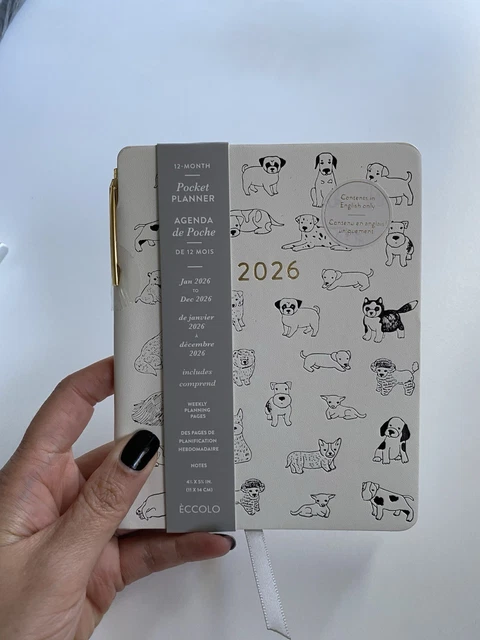 ECCOLO 2026 POCKET planner/ diary with pen, dog puppy cute design (11 X ...