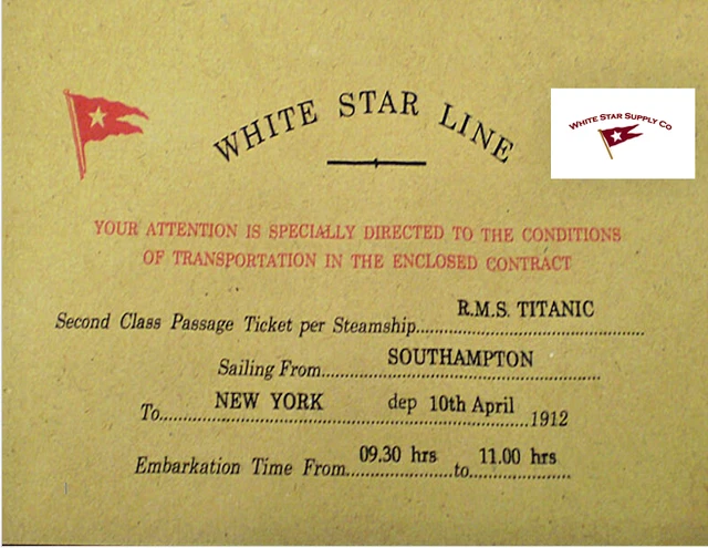 TALON BILLET RMS Titanic White Star Line 2E Classe 10 Avril 1912 Rp EUR ...