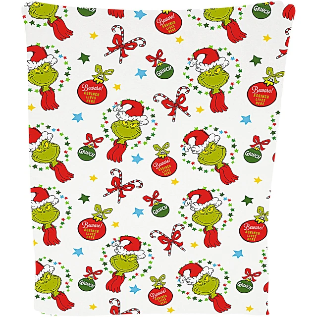 GRINCH DR SEUSS Fleece Blanket Beware Christmas Throw Decoration White ...