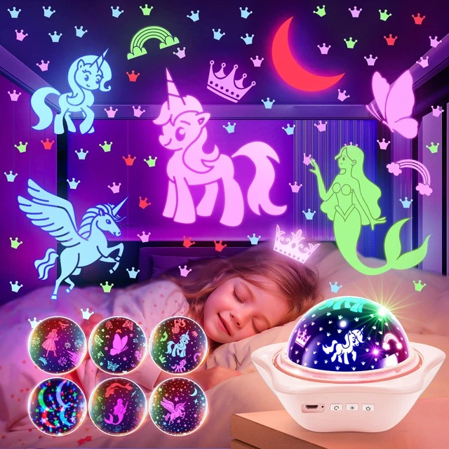 ONE FIRE PINK Unicorn Night Light Projector with 6 Films, 96 Lighting ...