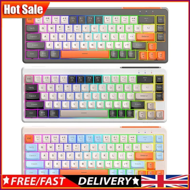 WIRELESS GAMING KEYBOARD Tri-Mode BT5.0/2.4GHz/USB-C RGB Backlit for PC ...