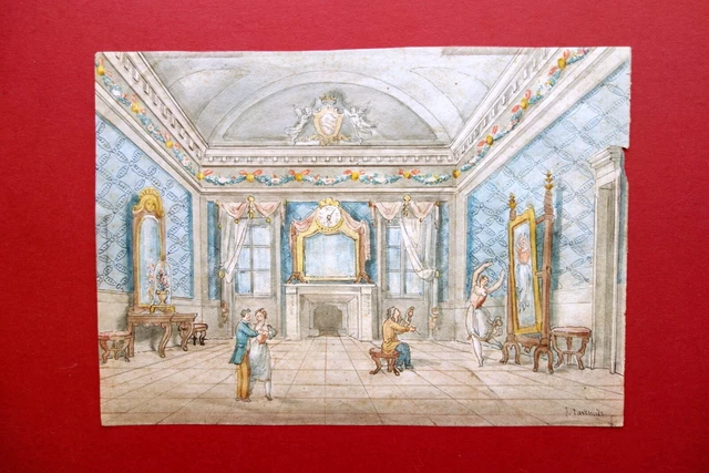 DISEGNO ORIGINALE ACQUERELLO Scena di Ballo J. Tavernier Ottocento EUR ...