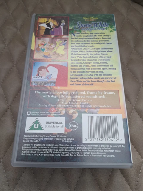 SNOW WHITE AND the Seven Dwarfs Walt Disney Classics PAL VHS Video Tape ...