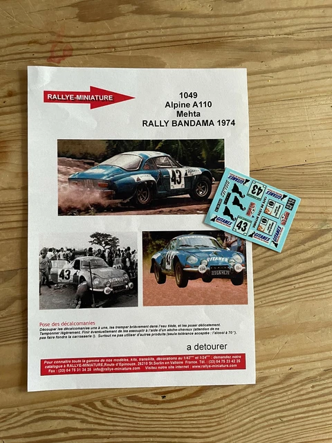 DECALS 1/43 ALPINE Renault A110 Mehta Rallye Du Bandama 1974 Rally Cote ...