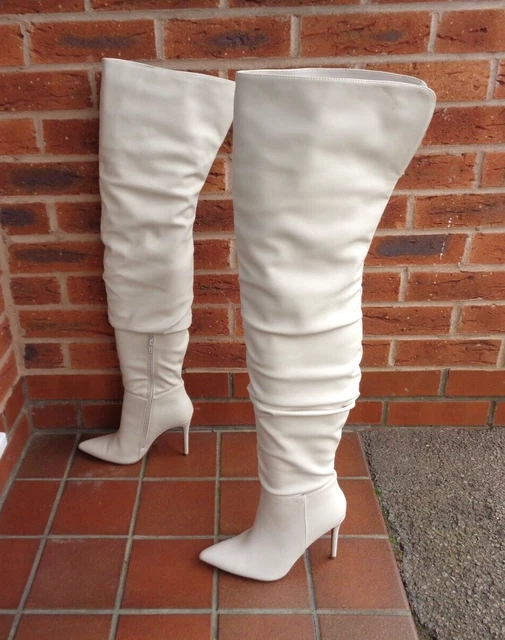 SXXY CREAM PU LEATHER RUCHED THIGH HIGHBOOTS * 6 uk * CLUBBING * PARTY ...