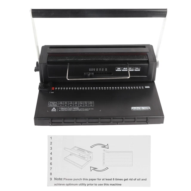 BINDING MACHINE SPIRAL Coil Wire Binder 34 Square Holes Punching 12 ...