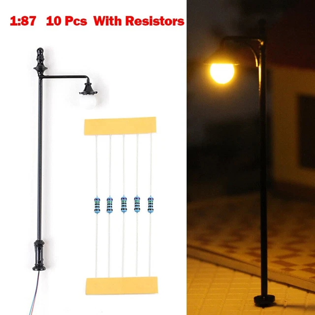 10X MODEL TRAIN Lamp Post Railway HO Scale 1:87 Warm White LED Street ...