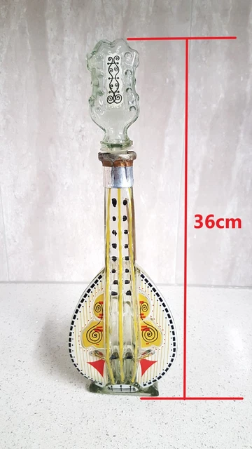 COLLECTABLE VINTAGE GREEK Ouzo Bottle Bouzouki Mandolin Shaped Glass ...
