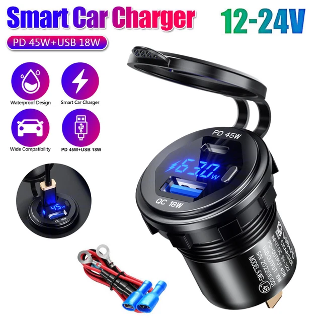 PRESA USB 12V/24V auto 45W-PD doppio caricabatterie collegamento presa ...