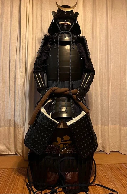 BLACK FULL ARMOR Japanese Samurai Iron Yoroi Kabuto Wearable w Box ...
