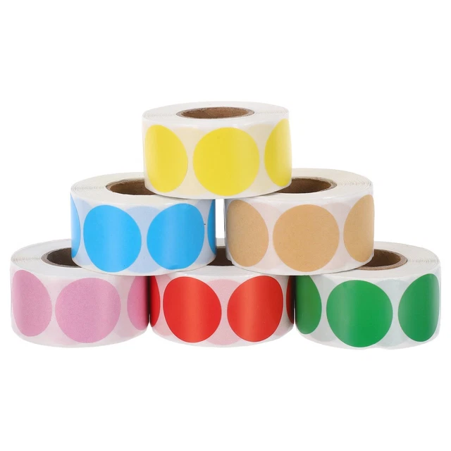 6 ROLLS ROUND Blank Kraft Paper Self Adhesive Label Stickers Writable ...