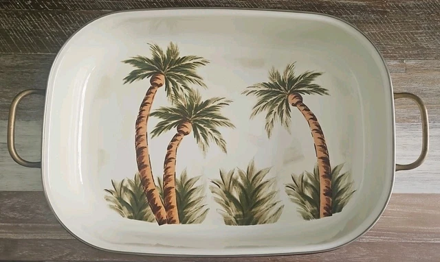 VINTAGE RARE TABLETOPS Unlimited Enamelware PALM GROVE Tree Handled ...