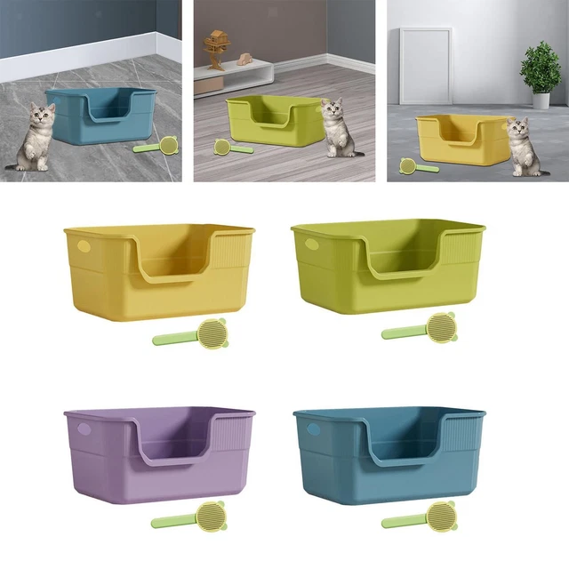 OPEN LITTER BOX Anti Splashing with High Sides Portable Bedpan Kitten ...