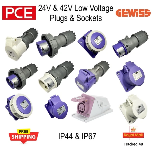 16A 24V 42V Plug Socket IP44 IP67 PCE Gewiss Low Voltage Power ...