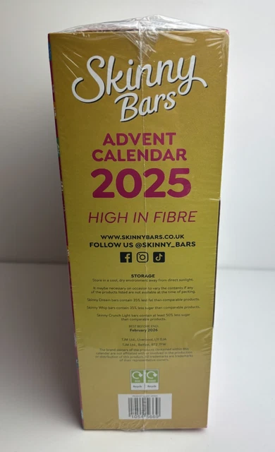 SKINNY BARS 2025 Advent Calendar 25 Full Size Bars 498g - EXP end Feb ...