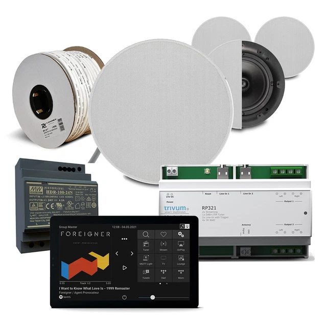 2-ZONE DIN RAIL Smart Home Sound System with Ceiling Speakers and Wall ...