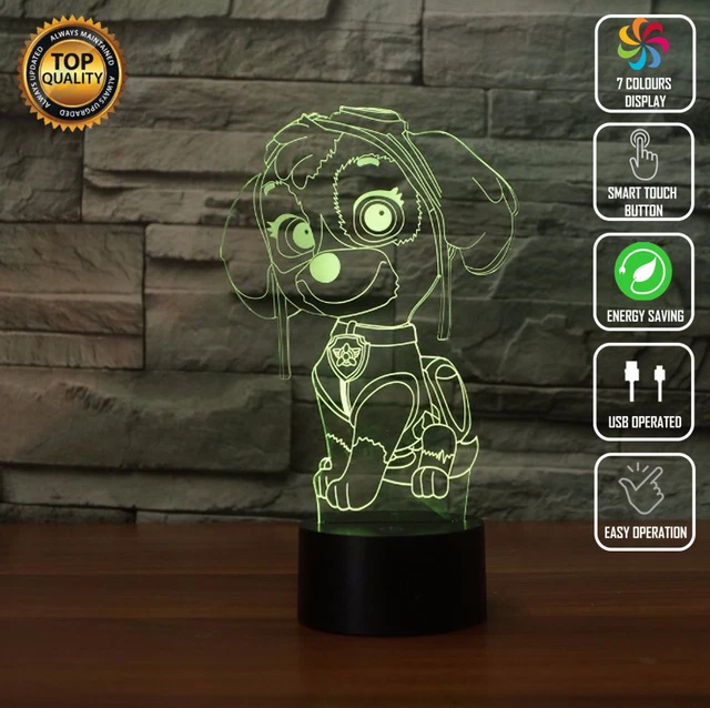 PAW PATROL SKYE CHASE 3D Acrylic LED 7 Colour Night Light Touch Table ...