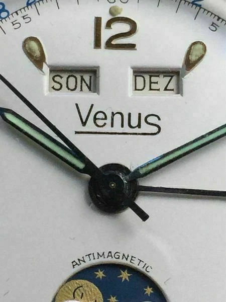 VENUS RARE vintage triple calendar moonphase watch Valjoux 90 gold ...