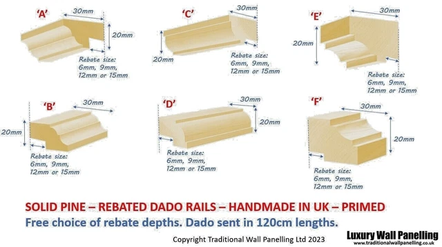 HANDMADE PRIMED REBATED dado rails in various designs priced per 1.2m ...