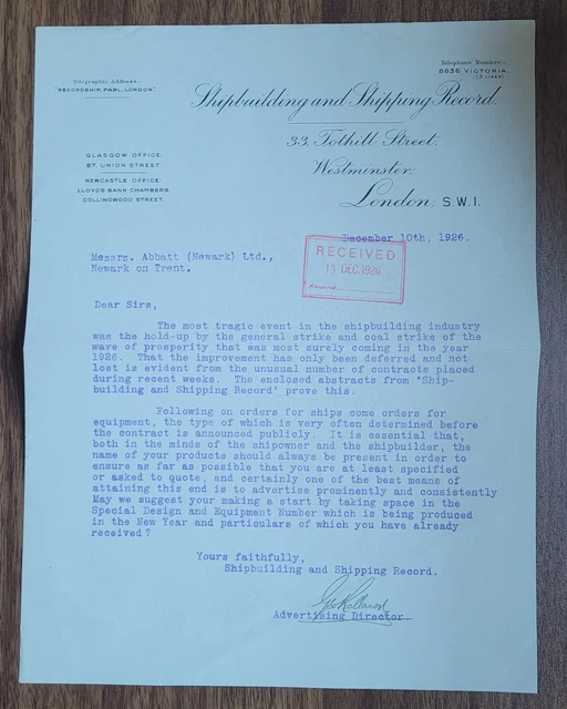 1926 SHIPBUILDING AND Shipping Record, Tothill Street, Westminster ...
