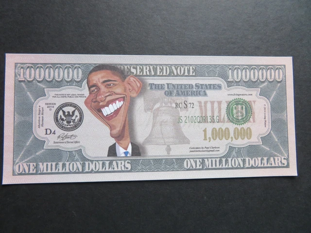 PRESIDENT BARACK OBAMA $1,000,000 Novelty Bill Banknote One Million ...