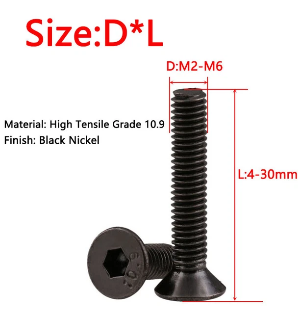 M2 M2.5 M3 M4 M5 M6 Countersunk Screws Allen Key Socket Screws 10.9 High Tensile EUR 1,57 ...