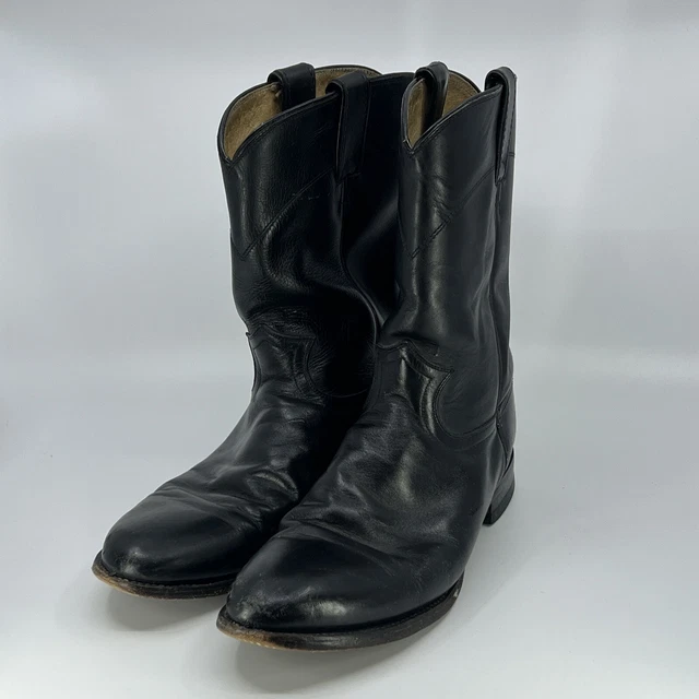 MEN'S JUSTIN BLACK Leather Round Toe Roper Western Boots Size: 10 B $21 ...