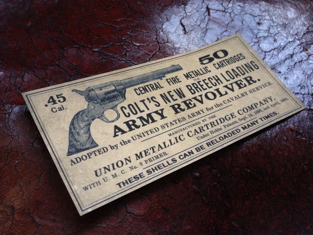 STICKER 45 LONG Colt Army Revolver Ammo box LABEL cartridges Western ...
