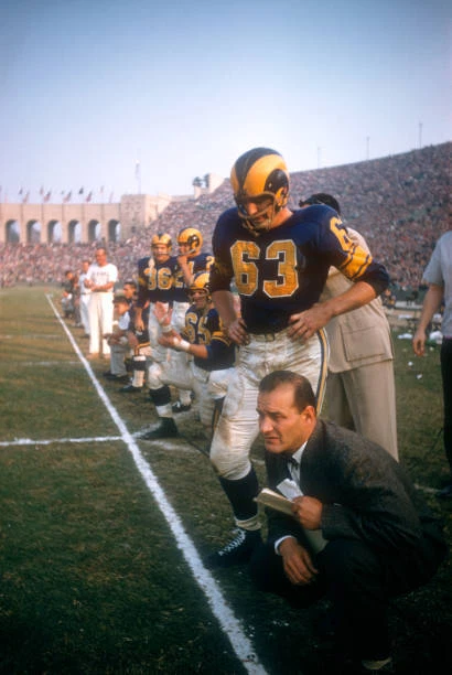 JOHN HOCK AND Head Coach Sid Gillman Of The Los Angeles Rams 1957 NFL ...