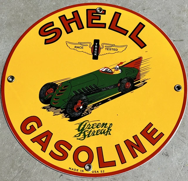 VINTAGE SUPER SHELL Gasoline Porcelain Service Station Gas Oil Clam ...