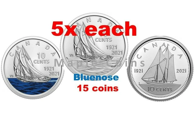 2021 BLUENOSE SCHOONER 100th Canada Special Designs 10 cents Dime 15 ...