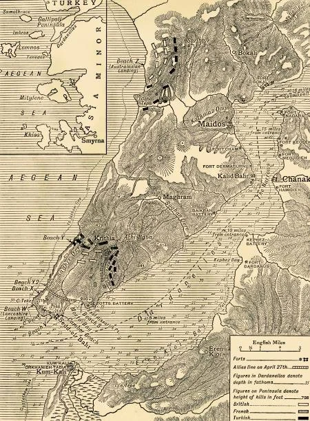 THE GALLIPOLI CAMPAIGN', First World War Map illustrating the oper ...